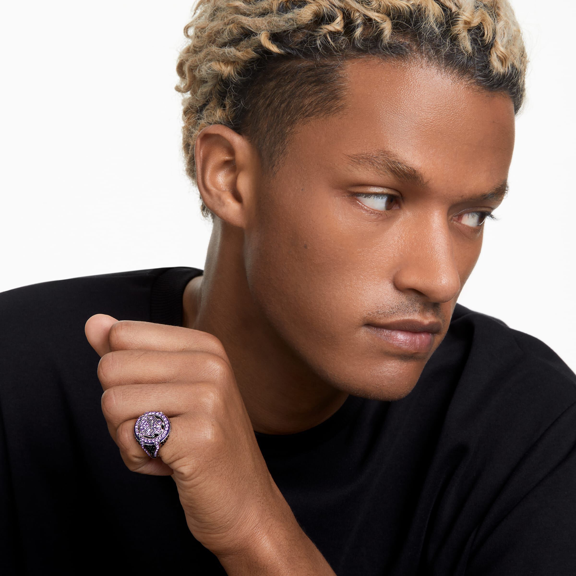 Black swarovski men's ring store