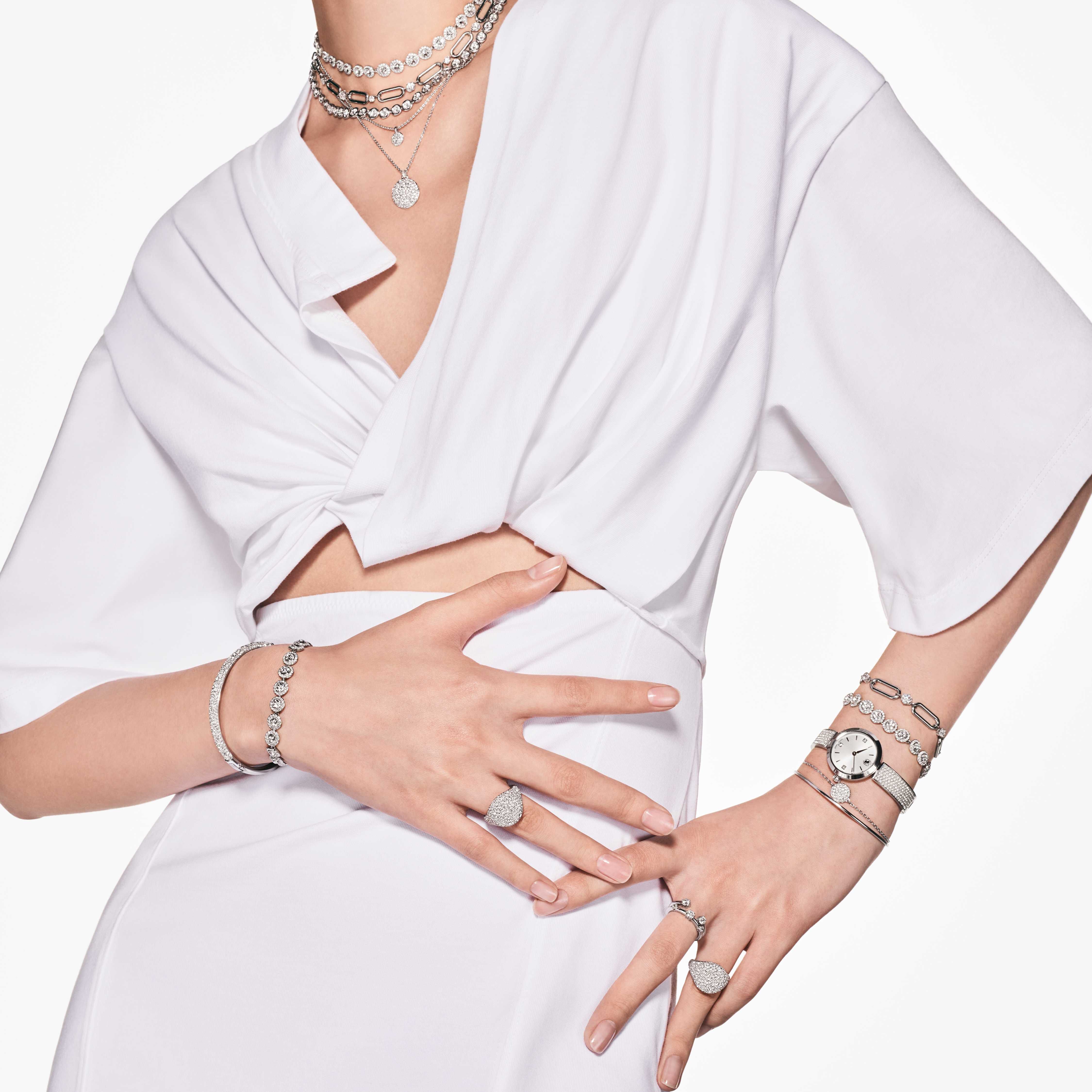 Buy Swarovski Meteora bangle, White, Rhodium plated