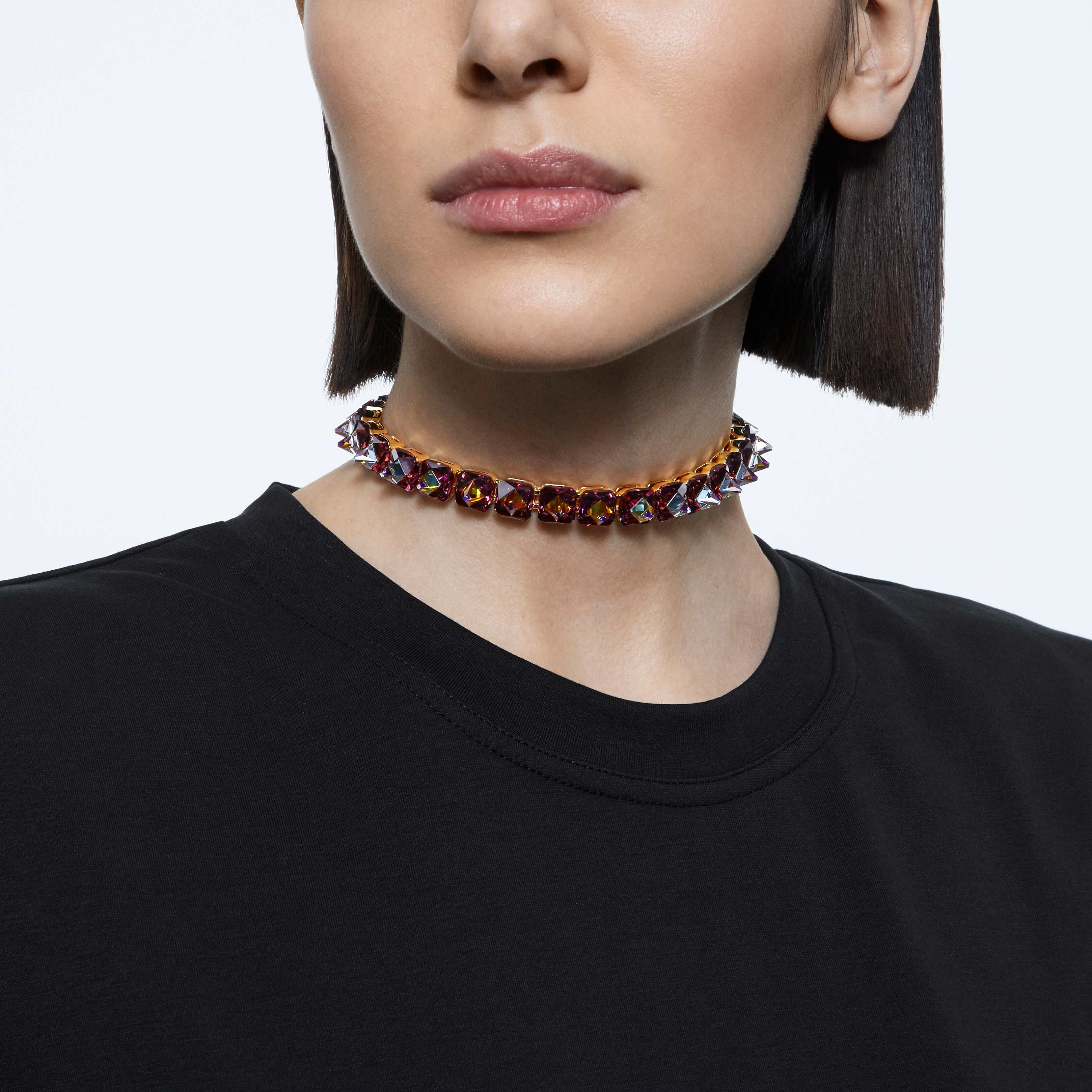 Buy Swarovski Chroma choker Spike crystals Purple Gold tone plated