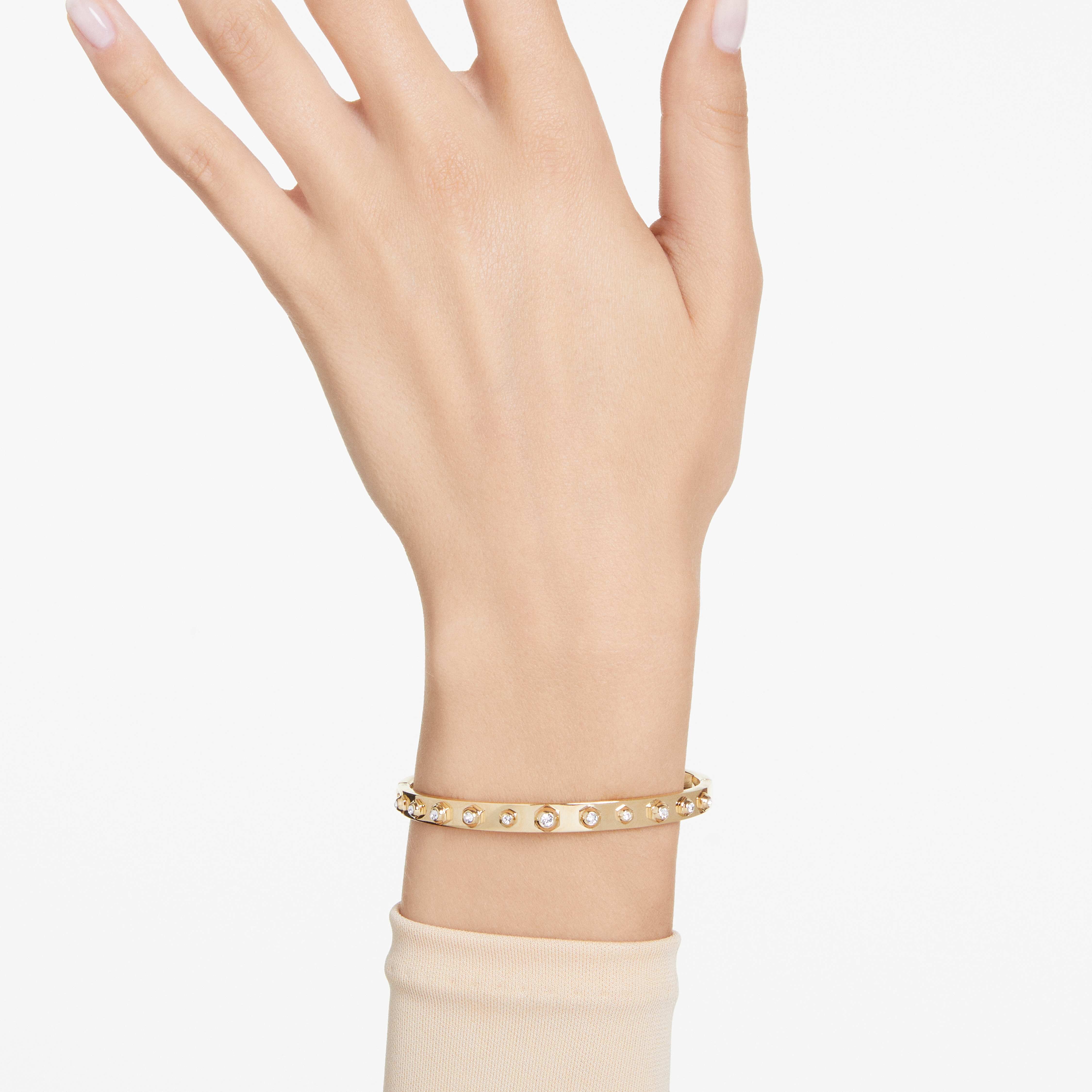 Buy Swarovski Numina bangle, Mixed round cuts, White, Gold-tone plated