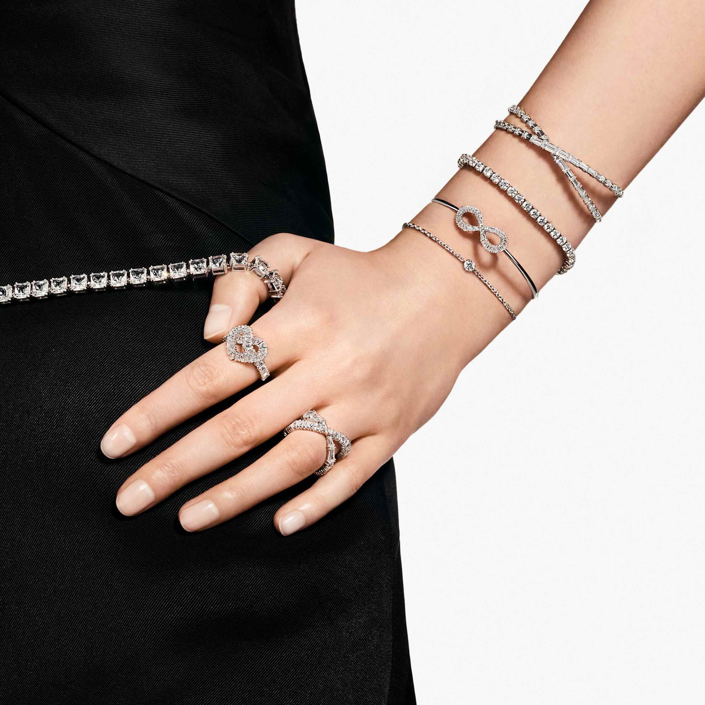 Buy Swarovski Hyperbola ring, Infinity, White, Rhodium plated