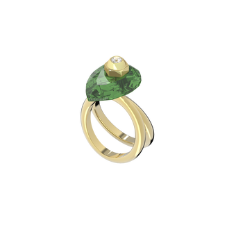 Numina ring, Pear cut crystal, Green, Gold-tone plated